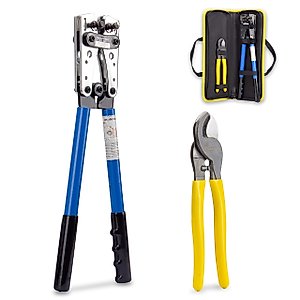 KOTTO Battery Cable Lug Crimper Tool 6-50mm², Wire Crimping Tool, Pliers for Crimping Wire Cable with Cable Cutter for 10,8,6,4,2 and 1/0 AWG Wire Cable Cutting and Crimper with Storage Bag