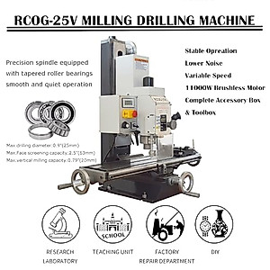 INTBUYING Benchtop Mini Milling Drilling Machine R8 High Precision Mill Drill Machine Micro Variable Speed Power Mill Drill Press 1100W Brushless Motor Industrial Wood Metal Hobby Milling Machine 110V