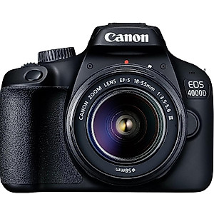 Canon EOS 4000D (Rebel T100) DSLR Camera w/EF-S 18-55mm F/3.5-5.6 Lens + EF 75-300 Lens + Case + Sandisk 64GB Memory Card + 3pc Filter Kit + Tripod + Card Reader + Cleaning Kit (Intl Model) (Renewed)