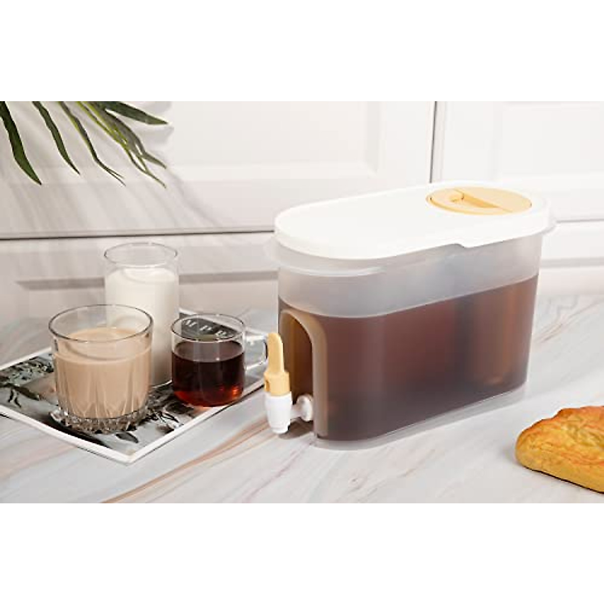 Baraiser Cold Brew Coffee Maker, 1 Gallon Iced Coffee Maker with Ultra-fine Mesh Steel Filter and Spigot,White