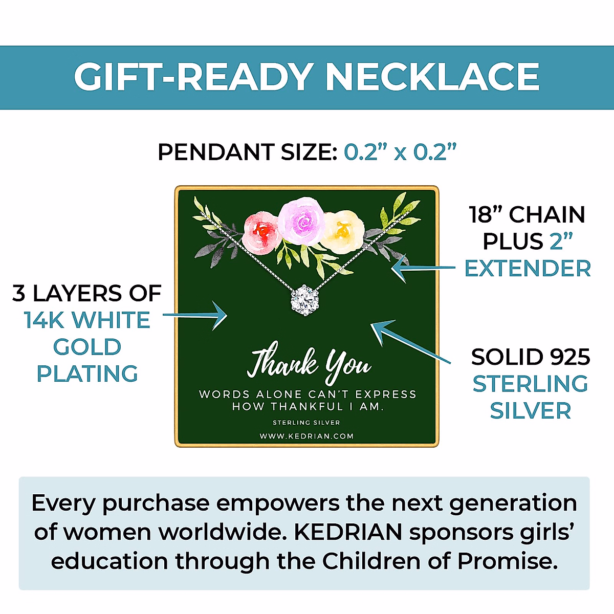 KEDRIAN Thank You Necklace, 925 Sterling Silver, Perfect Thank You Gifts for Women Friends, Employee Appreciation Gifts for Women, Teacher Appreciation Gifts For Coworkers, Thank You Gift For Women