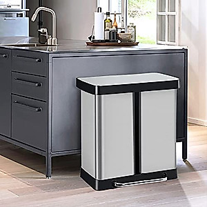 Kitchen Trash Can 16 Gallon/ 60L Stainless Steel Trash Can with Lid & Double Barrel, High-Capacity Step Garbage Can Classified Recycle Rubbish Bin for Bathroom Bedroom Home Office