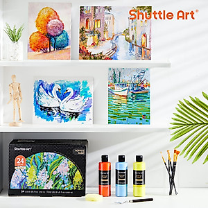 Acrylic Paint, Shuttle Art 24 Colors Acrylic Paint Bottle Set, 250ml/8.45oz Each, Rich Pigments, High Viscosity, Bulk Paint for Artists, Beginners and Kids Painting on Rocks Crafts Canvas Wood Ceramic