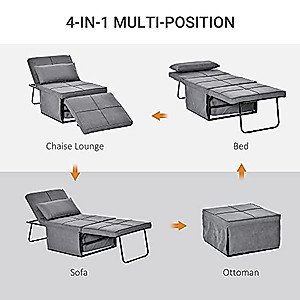 HOMCOM 4-in-1 Multi Function Folding Single Sofa Bed with Retractable Footrest, Convertible Sleeper with Adjustable Backrest for Living Room and Small Spaces, Grey