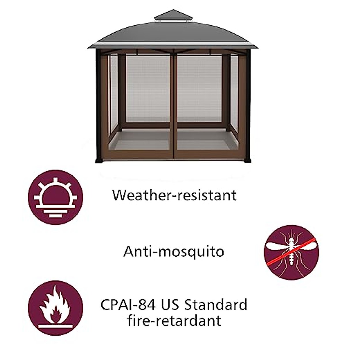 Tumjay Gazebo Universal Replacement Mosquito Netting 10’x12’ Garden Gazebo Netting Outdoor Canopy Mesh Patio Screen Sidewalls with Zipper（Mosquito Net Only,Brown）