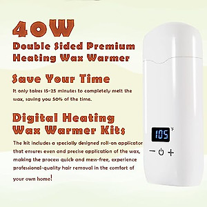 Digital Roll On Wax Kit, Thermostatic Roll On Wax Warmer for Hair Removal for Sensitive Skin,Portable at Home Waxing Kit for Women&Men, Depilatory Soft Honey Roller Waxing Kit - White
