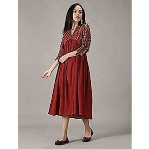 FIDOZA Women's Rayon Printed Anarkali Embroidery Kurti | Pakistani Style Rayon Printed Kurti For Women | Ready to wear (Maroon, S)