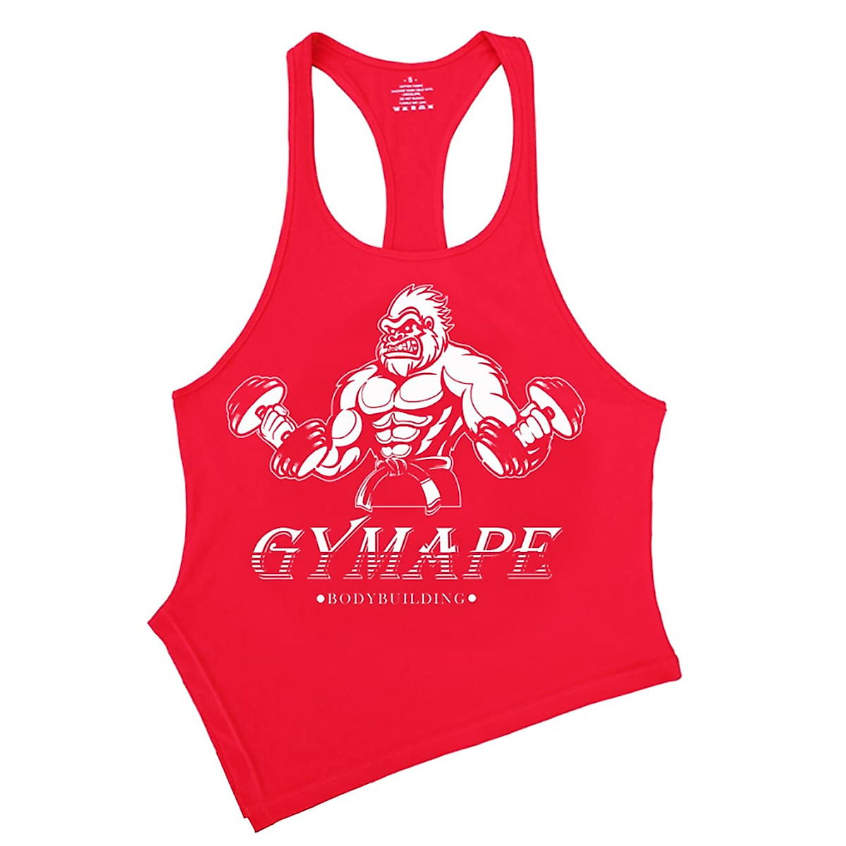 Men's Y-Back Bodybuilding Workout Stringer Tank Tops Muscle Sleeveless T Shirts with Incline Hem Color Red Size L