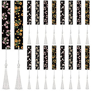 16 Pcs Flower Acrylic Bookmarks Black Floral Bookmarks Colorful Flower Page Marker Acrylic Floral Reading Book Markers with Tassels for Women Teacher Kids Book Lovers