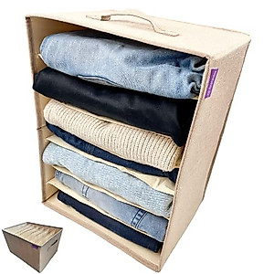 Jacarandas Oversize Wardrobe Clothes Organizer, Clothes Organizer for Folded Clothes, Jeans Organizer, Pants Organizer, Stackable, 7 Grids, Beige