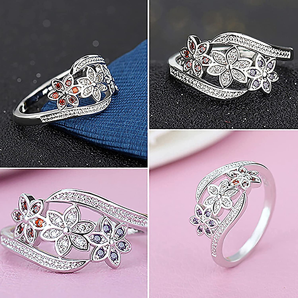Exquisite Jewelry Ring Women's Cute Flowers 925 Sterling Silver Ring Charm Zircon Inlaid Party Jewelry Wedding Band Best Gifts for Love with Valentine's Day