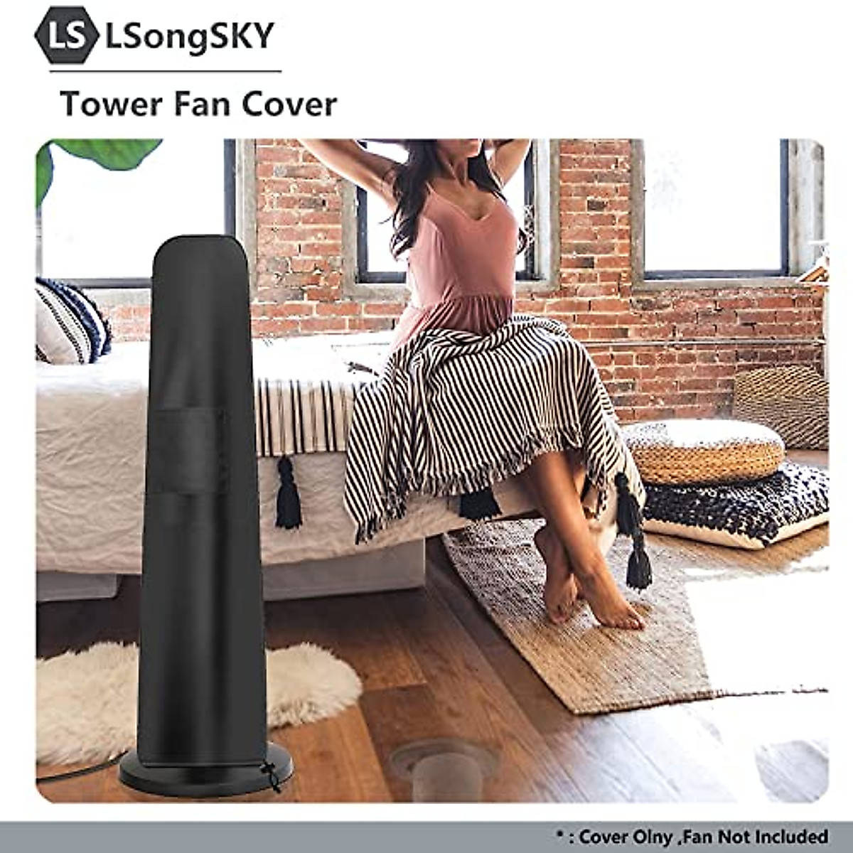 LSongSKY Tower Fan Cover, Waterproof And Dustproof Fan Cover, Suitable For Most Indoor Or Outdoor Portable Electric 42 "Oscillating Tower Fans, 10 x 10 x 42 inches,Black