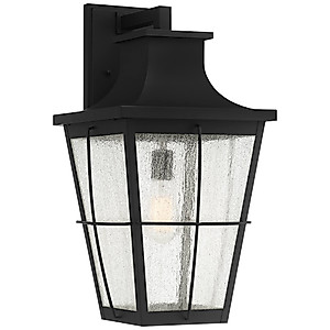 Phia Modern Industrial Outdoor Wall Light Fixture Rich Black Metal 23 1/4" Clear Seeded Glass for Exterior House Porch Patio Outside Deck Garage Yard Front Door Garden Home - John Timberland