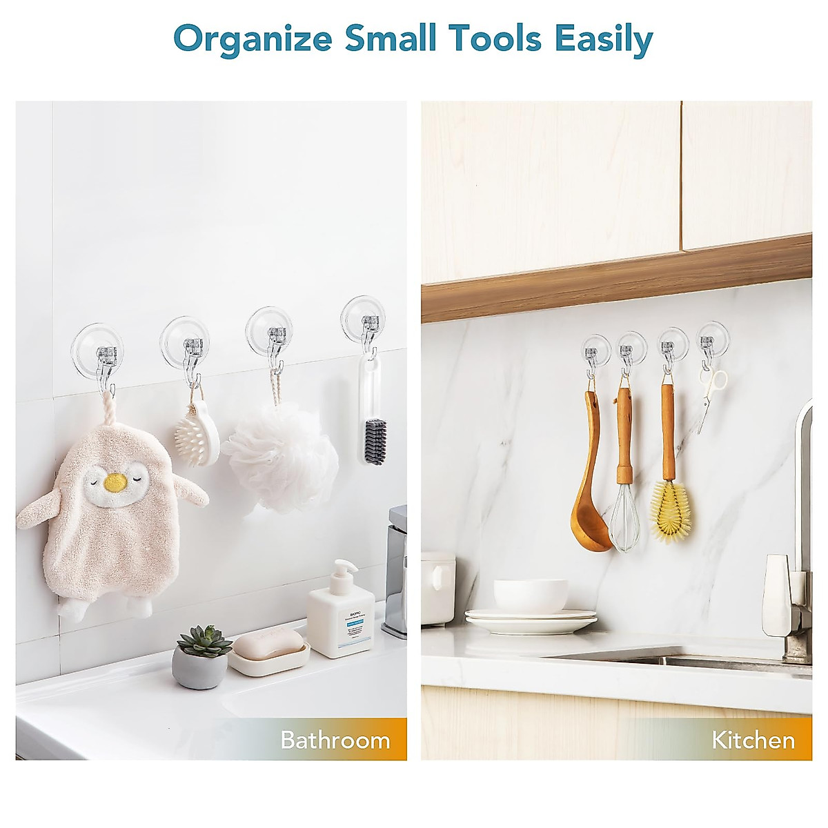 Shang Chiang Suction Hooks 2 Packs, Clear Powerful Push and Lock Vacuum Suction Cup, Multi-Purpose Suction Shower Hooks for Front Door Window Glass Kitchen Towel Loofah Utensils