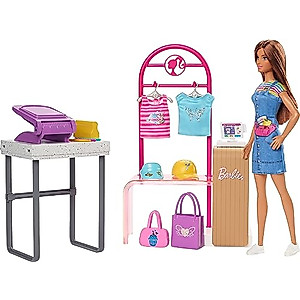 Barbie Doll & Accessories, Make & Sell Boutique Playset with Display Rack, Create Foil Designs Medium