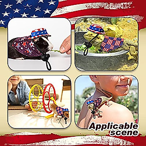 4 Pcs 4th of July Bearded Dragon Hats Lizard Bandanas Lizard Bowler Hat and Scarf, Independence Day Guinea Pig Clothes Independence Day Bearded Dragon Clothes Accessories for Reptile Lizard Gecko