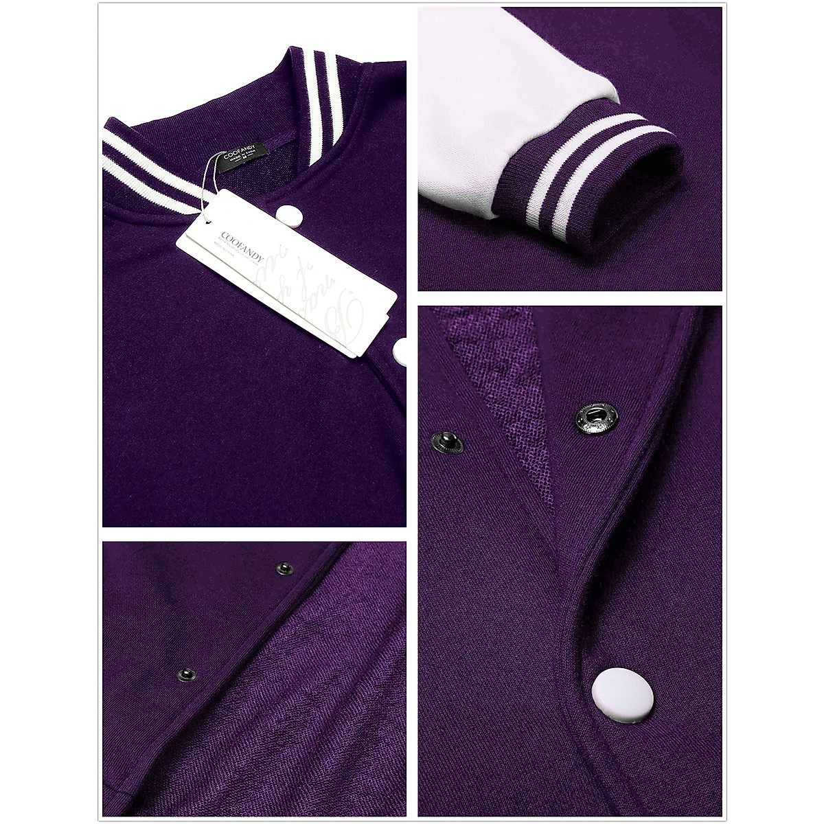 COOFANDY Men's Stylish Varsity Jacket Plain Baseball Jacket Casual Letterman Jacket