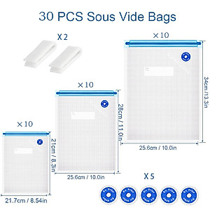 Reusable Sous Vide Bags 37 Pcs, BPA Free Resealable Vacuum Seal Bags, Vacuum Food Storage Bags, 3 Size 30Pcs Reusable Vacuum Seal Bags For Food, High Temperature Cooking, Food Refrigeration.