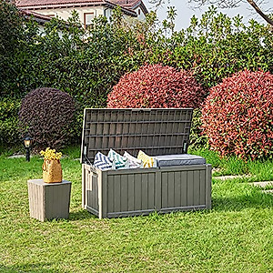 YITAHOME 120 Gallon Outdoor Storage Deck Box, Large Resin Patio Storage for Outdoor Pillows, Garden Tools and Pool Supplies, Waterproof, Lockable (Light Brown)