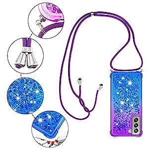 CCSmall Samsung Galaxy S21 FE (Not S21) Case,Strap Crossbody Gradient Quicksand Bling Sparkle Flowing Liquid Floating with Neck Cord Lanyard Strap Cover for Samsung Galaxy S21 FE LSGS Purple Navy