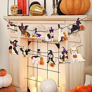 Halloween Party Decorations Halloween Banner Halloween Dog Garland Bunting Banner Cute Witch Hat Pumpkin Puppy Dog Hanging Banner for Halloween Birthday Holiday Party Wall Home Office Decor