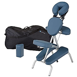 EARTHLITE Portable Massage Chair Package VORTEX - Portable, Compact, Strong and Lightweight incl. Carry Case, Sternum Pad & Strap (15lbs), Mystic Blue