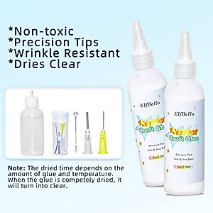 ElfBello Art Craft Glue with Fine Tips & 50ml Glue Applicator Bottle, Adhesive Art Glitter Glue for Paper Craft DIY Scrapbook, Quick Dries Clear Glue Wrinkle Resistant, 4fl oz 2 Pack