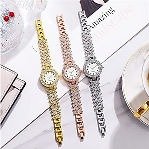 ADSBIAOYE Luxury Women Wrist Watches Crystal Inlay Bracelet Watch Fashion Casual Quartz Watch Female Watch (02 Gold) (G235)
