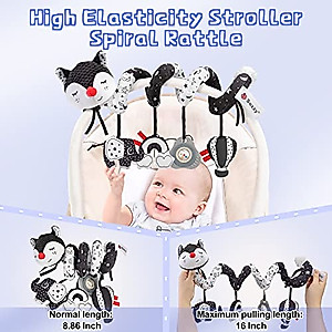 FPVERA Car Seat and Stroller Toys - Black and White Car Seat Toy High Contrast Baby Toys, Baby Plush Spiral Activity Toy for Crib Mobile, Newborn Sensory Toy Best Gift for 0 3 6 9 12 Months Infants