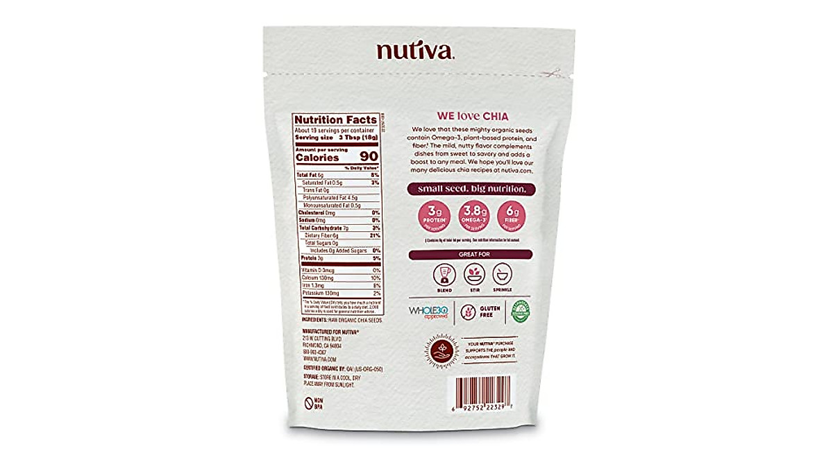 Nutiva Organic Chia Seeds - Rich in Omega-3 & Protein