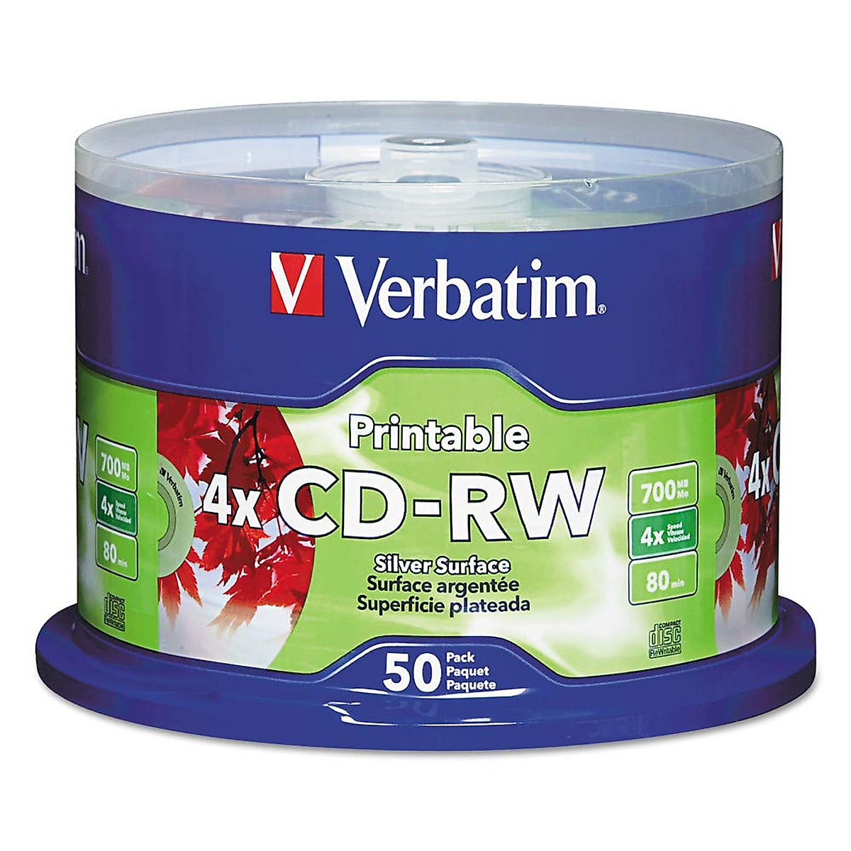 Verbatim CD-RW 700MB 2X-4X DataLifePlus Silver Inkjet Printable Hub - 50pk Spindle