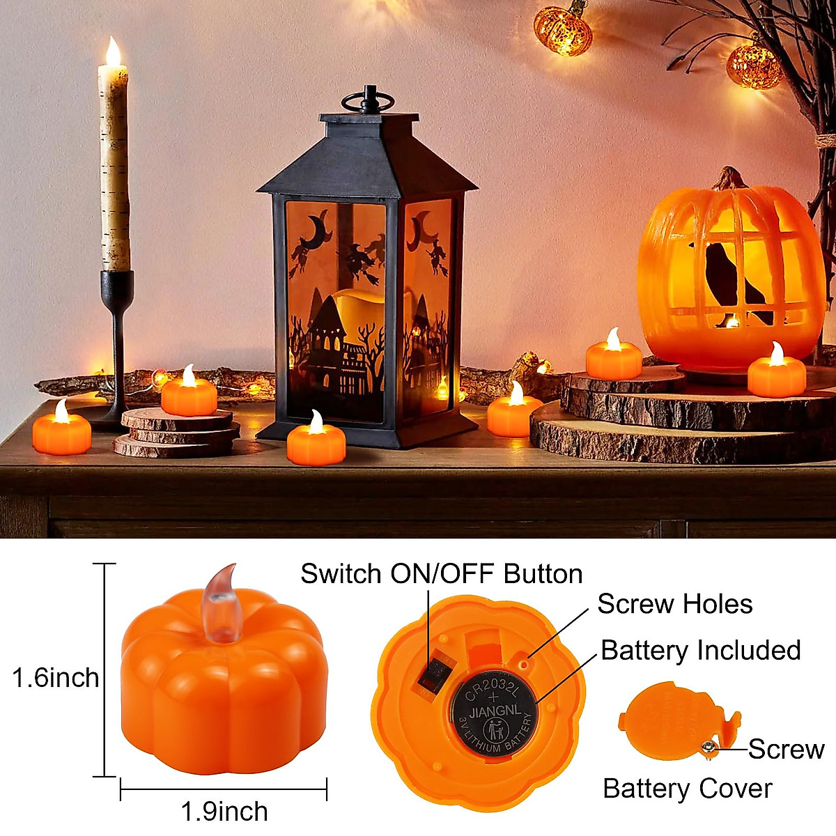 Pumpkin Tea Lights Fall Decorations, 12 Pack LED Orange Pumpkin Lights Flameless Candles Battery Operated, Halloween Thanksgiving Flickering Tealight Candle for Home Table Indoor Party Decor
