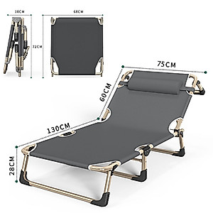 SKYXIU Folding Lounge Chair 5-Position,Portable Outdoor Chaise Lounge Chair,Camp Bed for Adults with Mattress and Headrest for Poolside Backyard Beach,Pool Beach Patio Sunbathing 440lbs Capacity