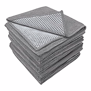 S&T INC. Microfiber Dish Cloths for Washing Dishes, Microfiber Cleaning Cloths for Kitchen Cleaning With Poly Scour Scrubbing Side, Grey, 12 Inch x 12 Inch, 10 Pack