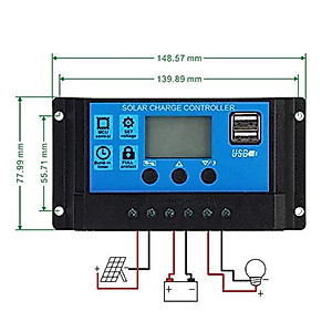 Aramox Solar Charge Controller, 12V-24V MPPT Solar Battery Solar Charge Controller PWM Controller 60A/50A/40A/30A/20A/10A(50A)