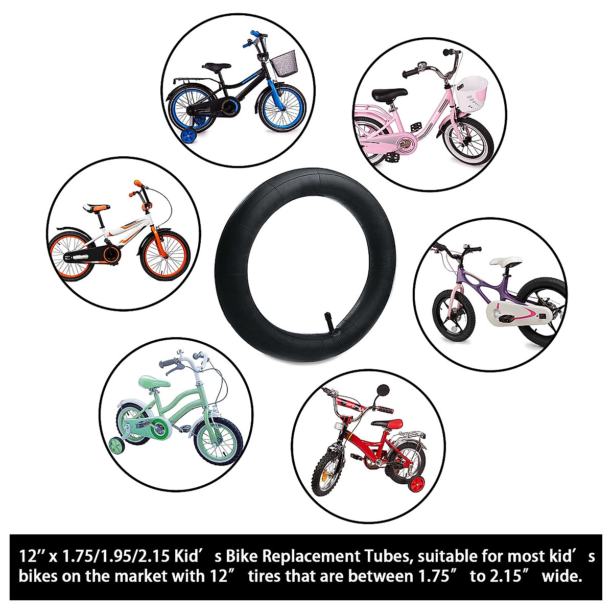 Listenman 2 PACK 12" x 1.75/1.95/2.125 Bike Inner Tube with Bike Tube Repair Tool Kits, 4 Tire Levers, 6 Self-Adhesive Round Patches, 1 Metal Rasp, Replacement Schrader Valve Bicycle 12" Inner Tubes