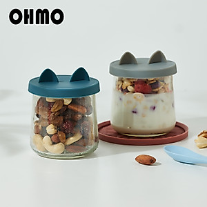 OHMO for Oui Yogurt Jar Lids - 4 pack Oui Lids for Yoplait Yogurt Container, Sealed Leak Proof Silicone Covers in 4 Colors