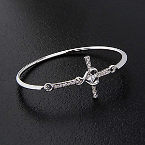 Christian Bracelet Infinity Love Heart God Cross Bracelet Crystal Sideway Cross Bangle Religious Gift for Women (Silver)