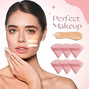 MOTZU 12 Pieces Pure Cotton Powder Puff, Made of Cotton Velour in Triangle Wedge Shape Designed for Contouring, Under Eyes and Corners, 2.76 inch Normal Size, with Strap, Makeup Tool For Cosmetic