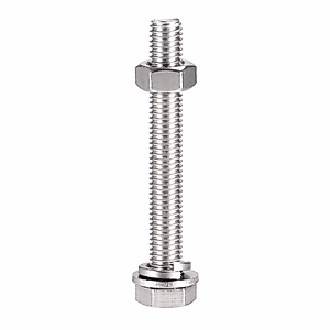 uxcell M10 x 80mm Hex Head Screws Bolts, Nuts, Flat & Lock Washers Kits, 304 Stainless Steel Fully Thread Hexagon Bolts 6 Sets