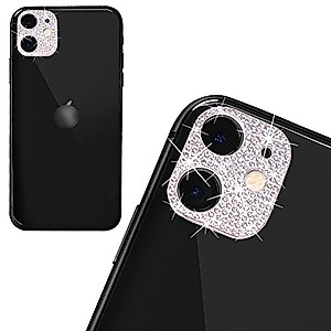 Rear Camera Decorations for iPhone 11 3D Bling Bling Diamond Lens Protective with Flash Hole Ring Anti-Fall Decorate Crystal Rhinstone Sticker iPhone11 Protector Cover Silver