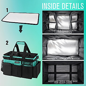 SCAVATA Wearable Cleaning Caddy Bag, Cleaning Caddy Supplies Organizer with Handle & Shoulder Straps for Housekeepers, Under Sink & Car Cleaning Tool Organizers with 4 Foldable Divider (Lake Blue)