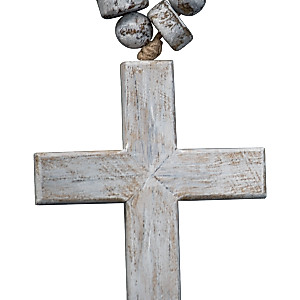 Foreside Home & Garden White Brushed Wood Cross with Beaded Hanger Wall Décor