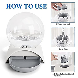 SubClap Automatic Pet Water Dispenser, 0.74 Gallon Cats & Small Dogs Gravity Water Station, Spherical Water Dish Feeder with 2.8L Detachable Dispenser Bottle for Kitten Cats Puppy & Rabbit, Grey