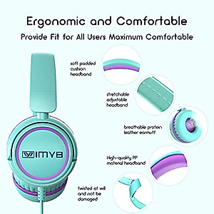 IMYB Kids Headphones, V1 Wired Stereo Foldable Tangle-Free 3.5mm Adjustable On-Ear Headphones for Kids for School/Toddlers/Childrens/Teens/Boys/Girls/Ipad/Tablet/Kindle/Phones/Travel/Plane (Green)