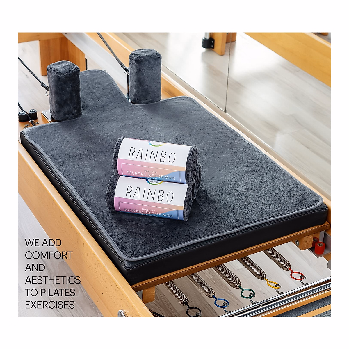 Pilates Reformer Non-Slip Mat Towel (Included 2 Pcs Shoulder Block Covers) (DARK GREY)