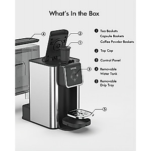 SIFENE Single Serve Coffee Maker, 3-in-1 Quick Brew for Coffee Pods, Ground Coffee, & Loose Tea, 6-12oz Cup Sizes, 50oz Removable Water Tank, 1150W, Compact, Black