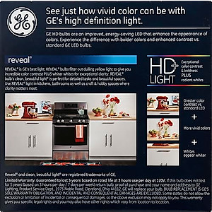 GE Lighting Reveal LED Light Bulbs, 9 Watt (60 Watt Equivalent) HD+ Light, Standard Bulb Shape, Medium Base, Dimmable (2 Pack), White