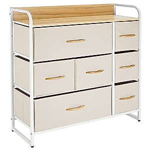 mDesign 30.9" High Steel Frame/Wood Top Storage Dresser Furniture Unit with 7 Removable Fabric Drawers - Large Bureau Organizer for Bedroom, Living Room, Closet - Cream/White