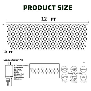 Dazzle Bright Christmas Net Lights, 360 LED 12FT x 5 FT Green Wire Waterproof Connectable String Lights with 8 Modes, Christmas Outdoor Lights for Bush Garden Party Wedding Holiday Decoration (White)
